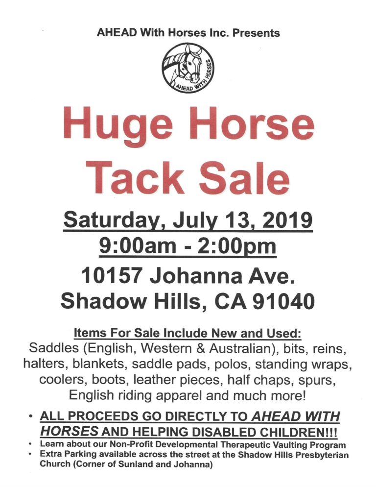 Tack Sale on 7/13/19 – AHEAD With Horses